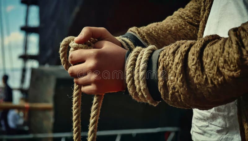 Close-up of Bound Hands with Rope in Dramatic Light – Conceptual Image ...