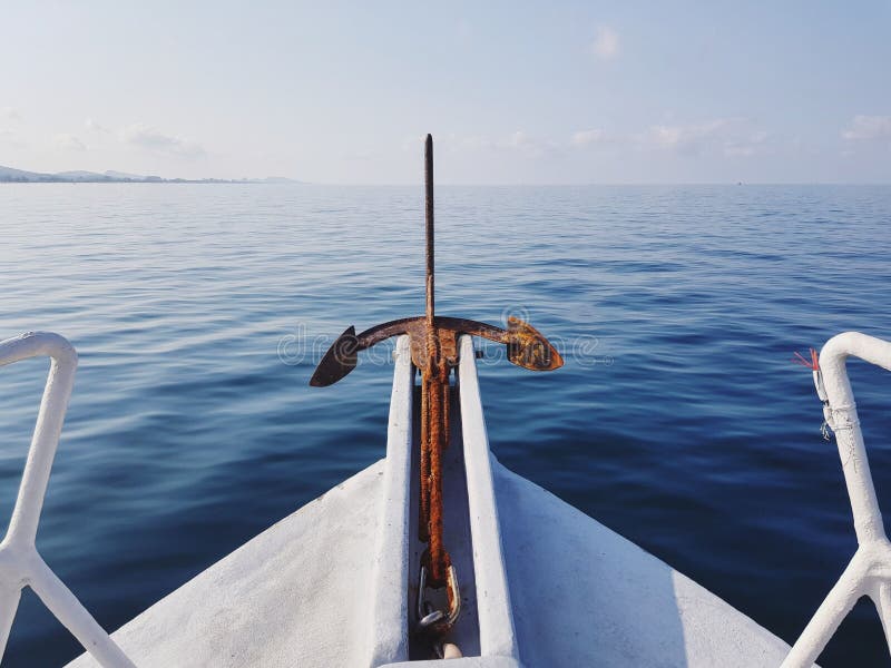 Close-up the Bow of the Boat in the Sea with a Blue Sky in the ...