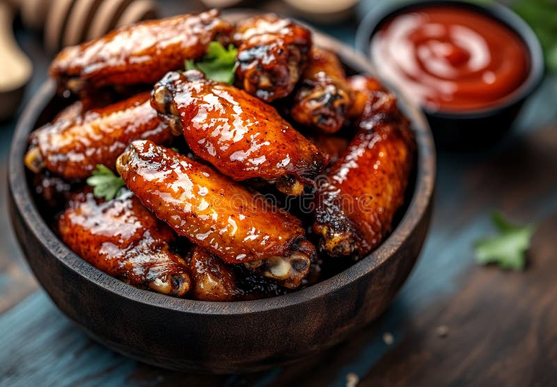Closeup of a Bowl of Delicious Glazed Chicken Wings Stock Photo - Image ...