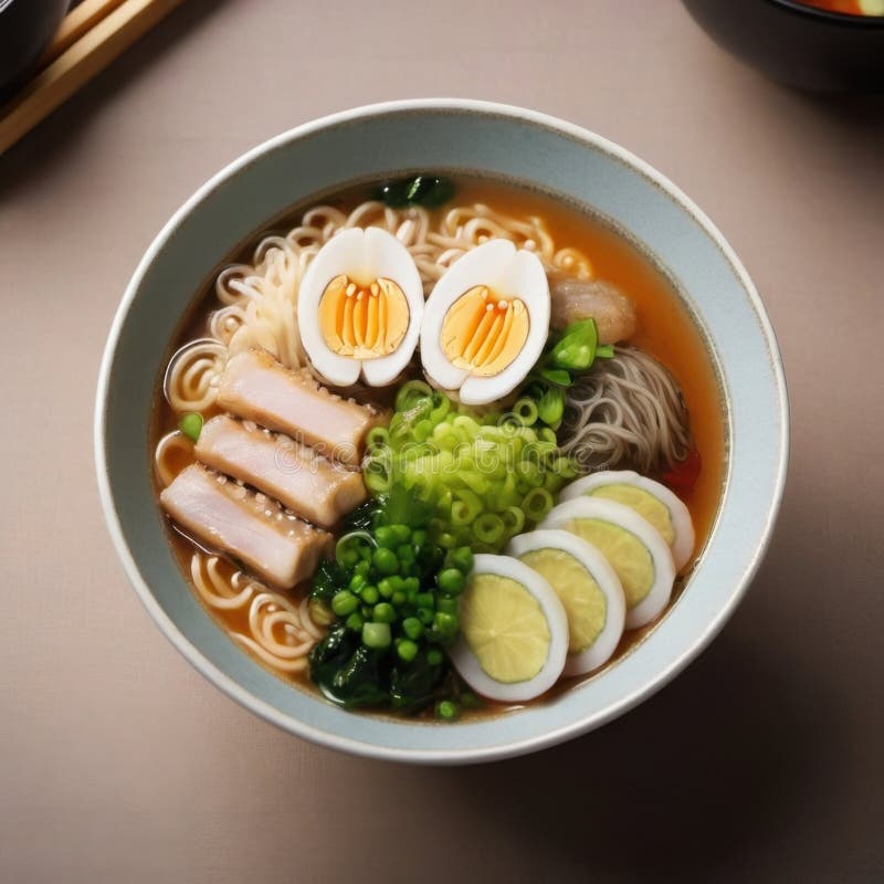 Close Up Bowl with Japanese Ramen Soup Stock Illustration ...