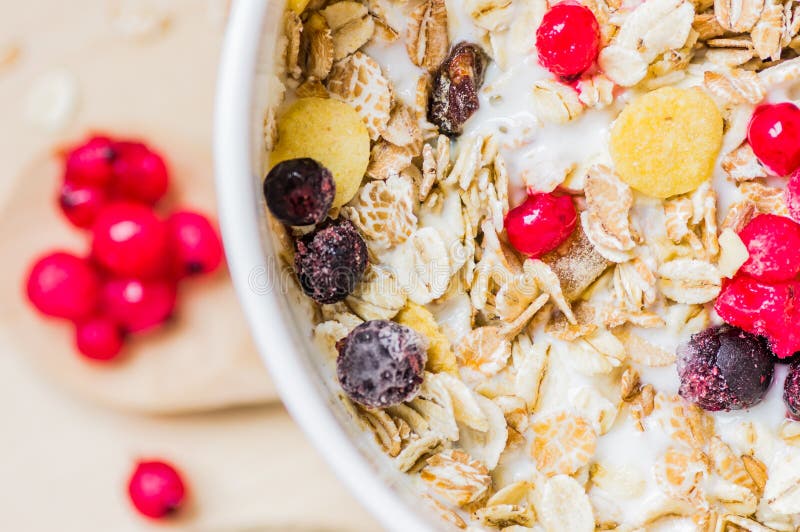 Close-up of a Bowl of Muesli Top View Stock Image - Image of berries ...