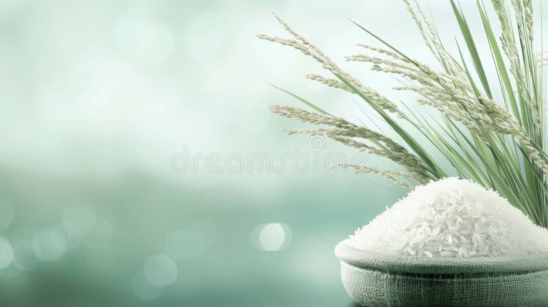 A Close-up of a Bowl of White Rice with Rice Plants in the Background ...