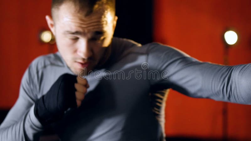 Close-up Boxer Punching. MMA Fighter Shadow Boxing. Slow Motion. Stock ...