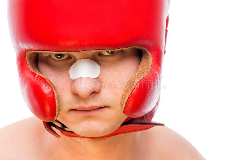 Close-up Boxer`s Face in Red Helmet Stock Photo - Image of boxer ...
