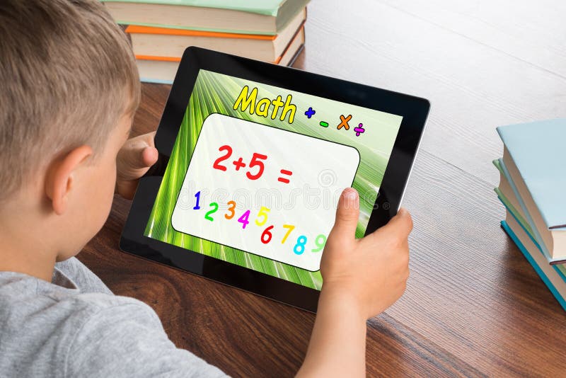 Student Solving Math Problems on Digital Tablet Stock Image - Image of ...
