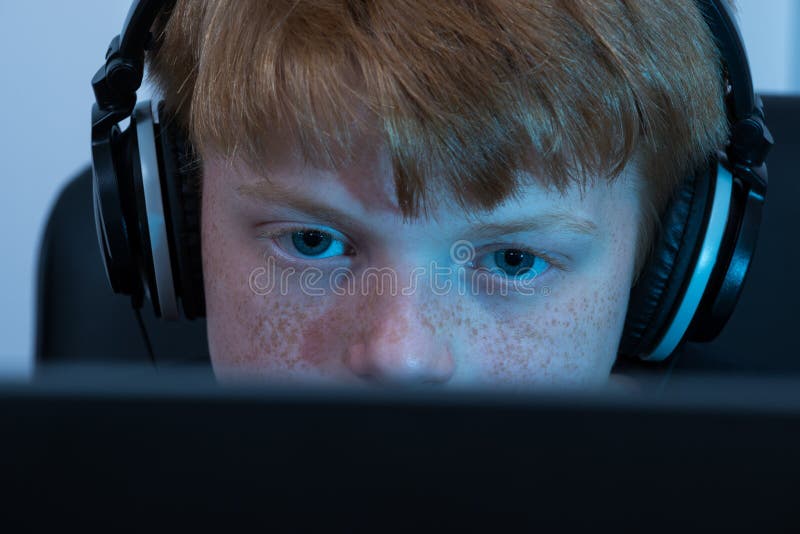 Boy Working on Computer stock image. Image of hacker - 86378587