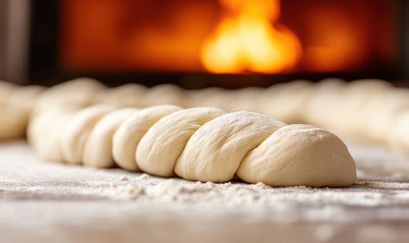 Unbaked Braided Challah Dough Rests Near a Warm Oven, Its Braided ...