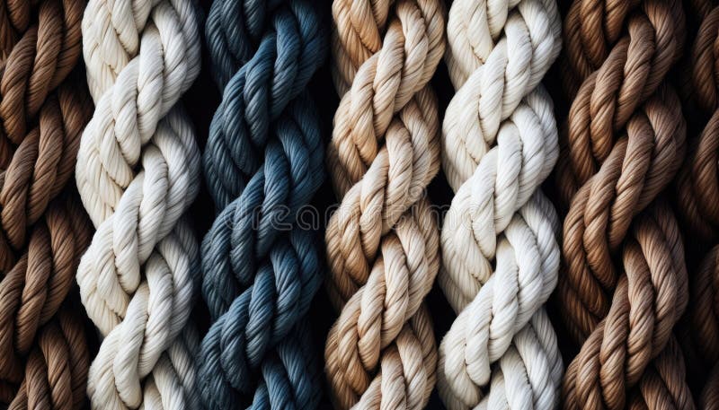 Close-up of Braided Multicolored Straight Ropes Laid Out Side by Side ...
