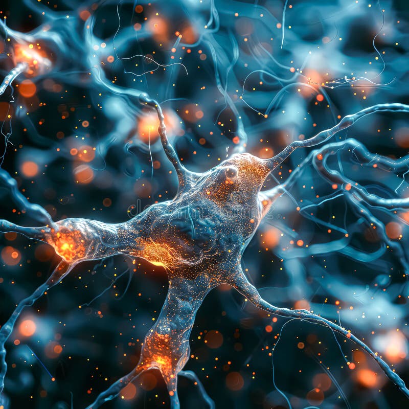 A Close Up of a Brain with a Lot of Neurons and a Lot of Light. Stock ...