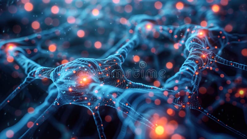 A Close Up of a Brain with Many Neurons and a Few Red Dots Stock ...