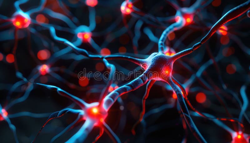 A Close Up of a Brain with Many Red and Blue Neurons Stock Illustration ...