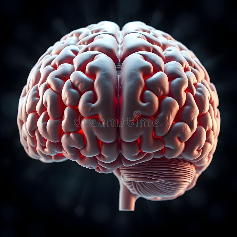 A Close Up of a Brain with Red Glowing Spots Stock Illustration ...