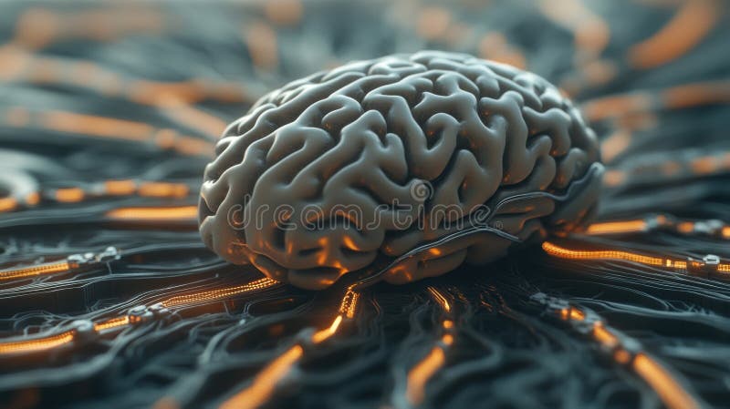 A Close Up of a Brain with Wires Coming Out from it, AI Stock Image ...