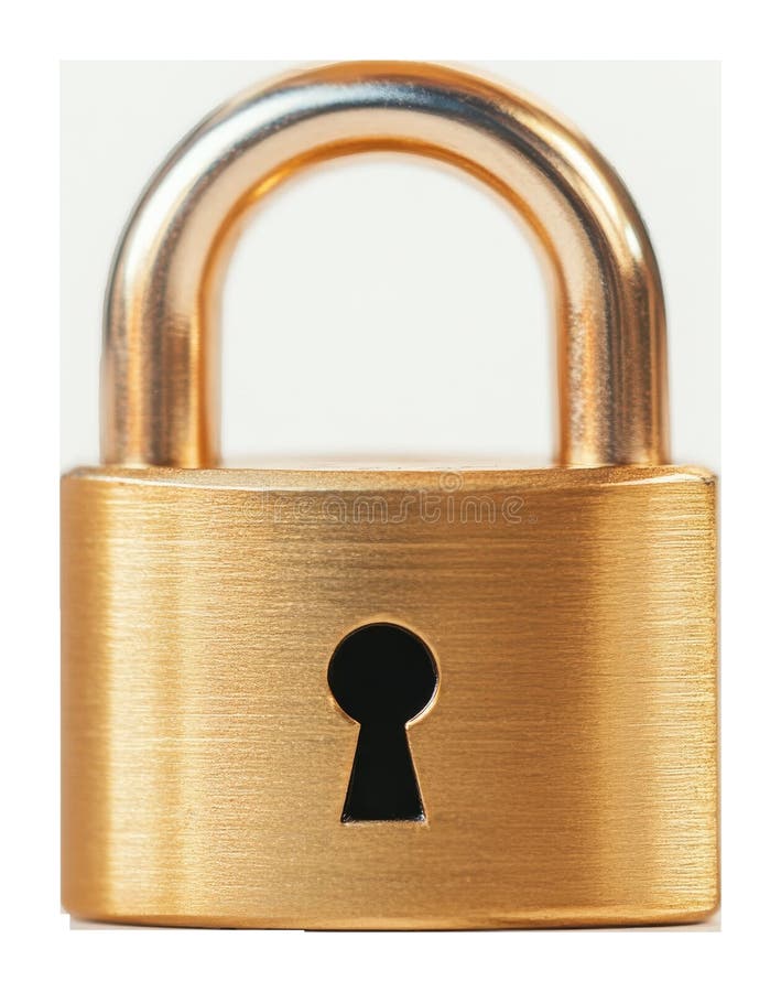 Close-up of a Brass Padlock with Keyhole on Transparent Background ...