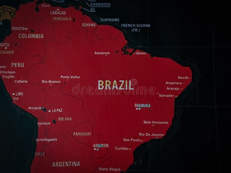Close Up of a BRAZIL Word on a World Map Stock Photo - Image of point ...