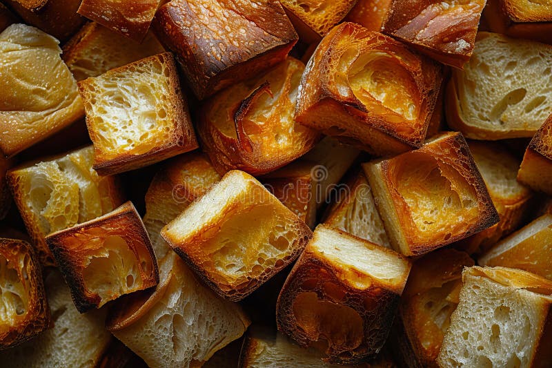 A close up of bread cubes stock photo. Image of cube - 316046556