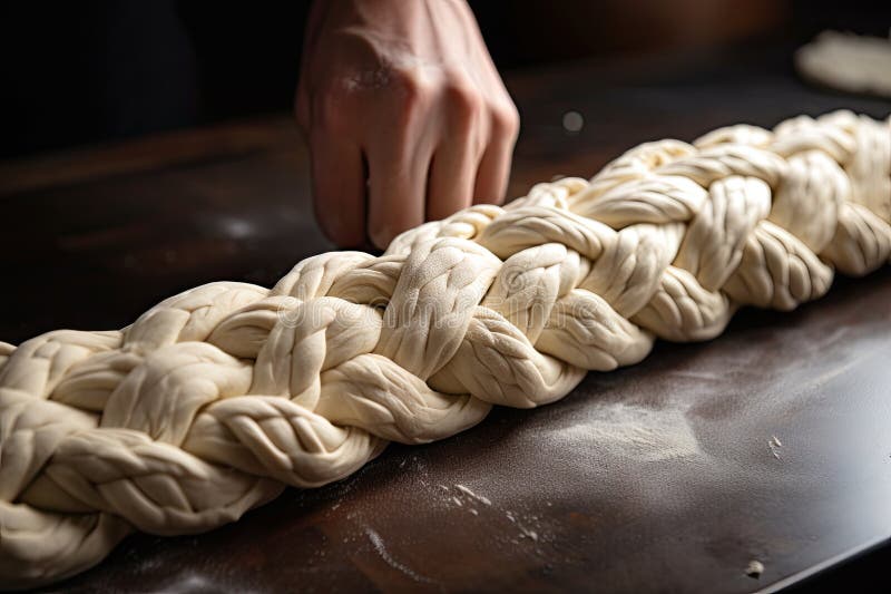 Close-up of Bread Dough Being Shaped and Scored into a Braid Stock ...