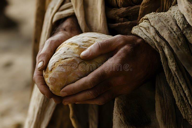Close Up of a Bread on Jesus Hand, a Concept of Jesus Feeding ...