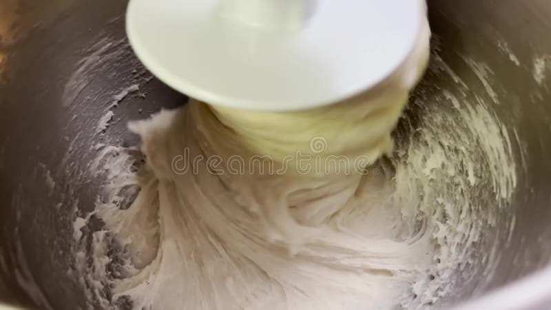 Close Up for Bread Making Process by Using Flour Mixing Machine Stock ...