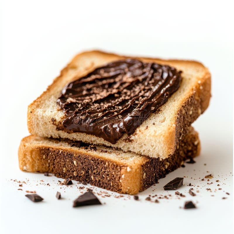 Close-up of Bread with Nutella Spread and Chocolate Dust Stock Photo ...