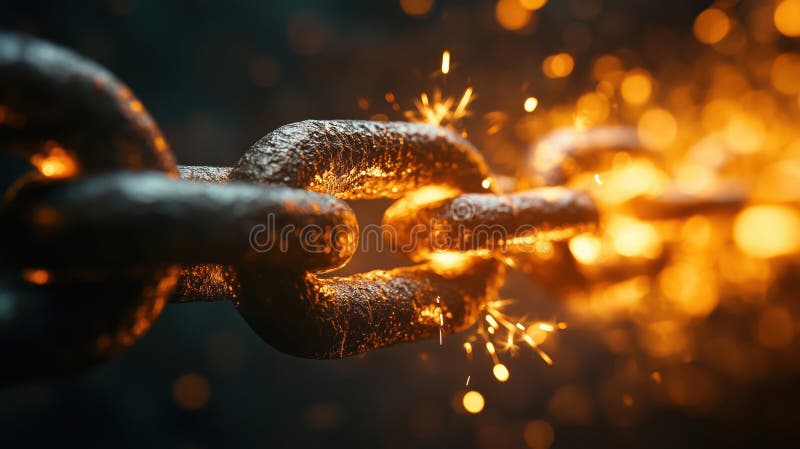 Close-up of Breaking Chain with Sparks Flying, Symbolizing Strength and ...