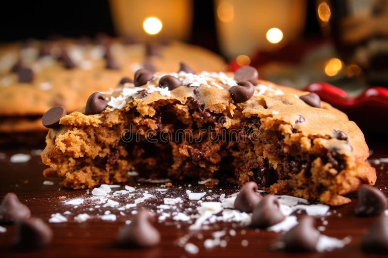 Close Up of a Breaking Christmas Cookie Revealing Chocolate Chips ...