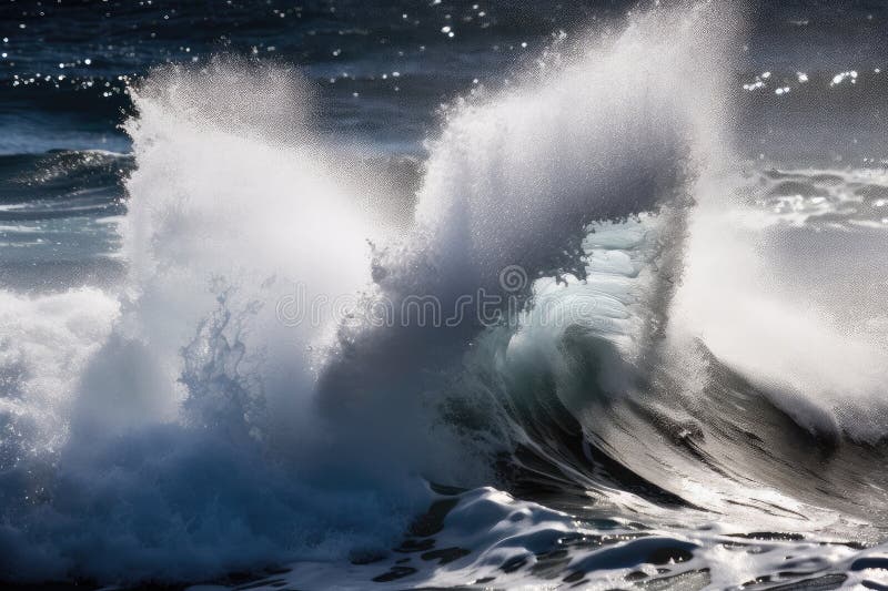 Close-up of Breaking Wave, with Spray and Droplets Flying Stock ...