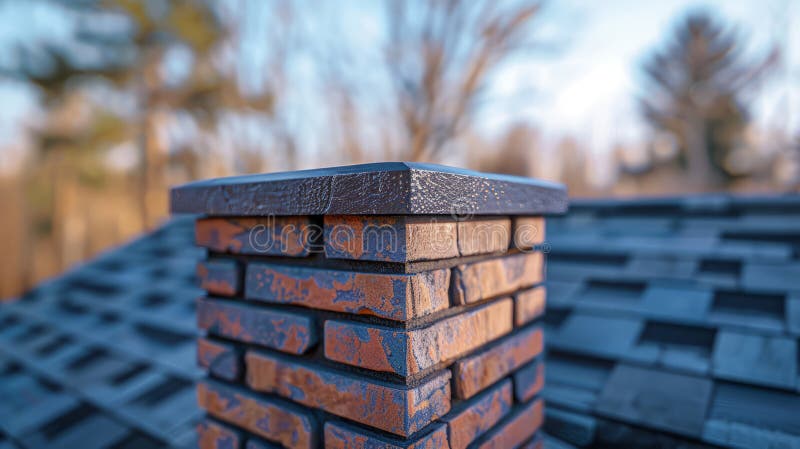 Close-up of a Brick Chimney on a Rooftop during Winter Morning. Stock ...