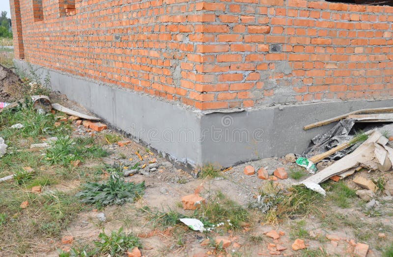 Close Up on Brick House Wall Foundation Construction Stock Image ...
