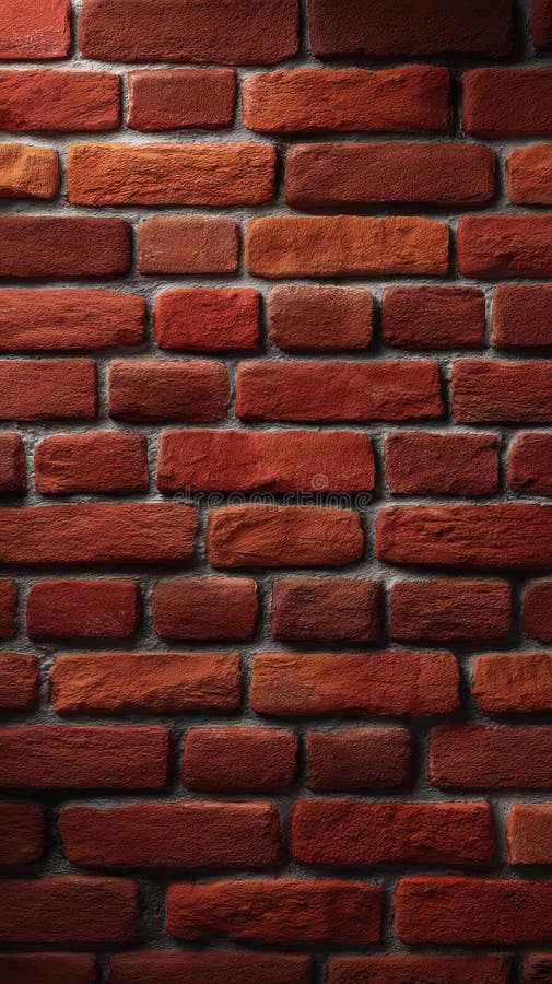 Close-up Brick Wall with Dark Red and Orange Bricks and Grey Mortar ...