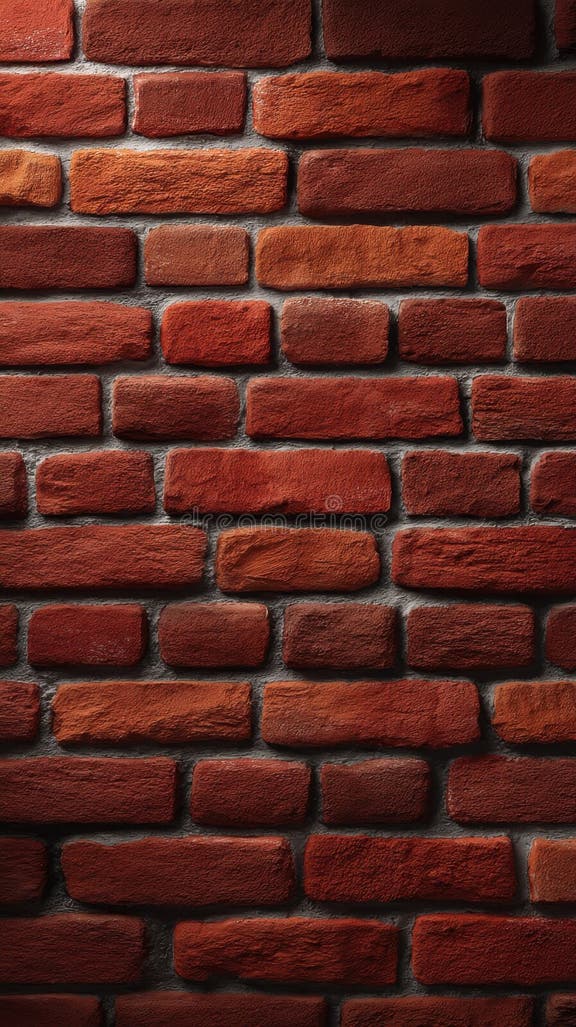 Close-up Brick Wall with Dark Red and Orange Bricks and Grey Mortar ...