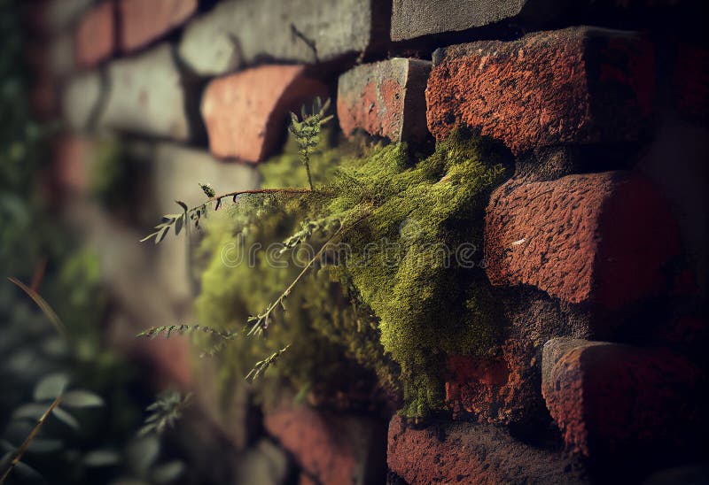 Close-up of a Brick Wall with Moss Stock Photo - Image of wallpaper ...