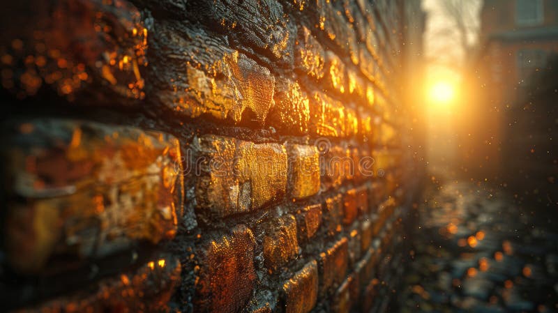 A Close Up of a Brick Wall with the Sun Shining through it Stock Photo ...