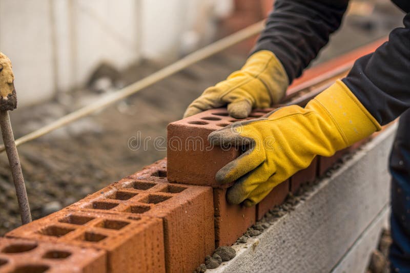 Close-up of Bricklayer Placing Brick in a Wall Stock Illustration ...