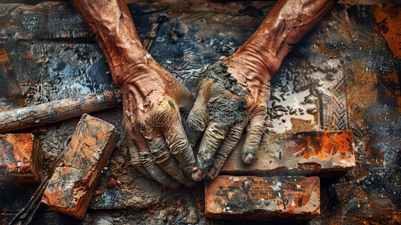 Close Up of Bricklayer S Hands at Work with Bricks and Mortar ...