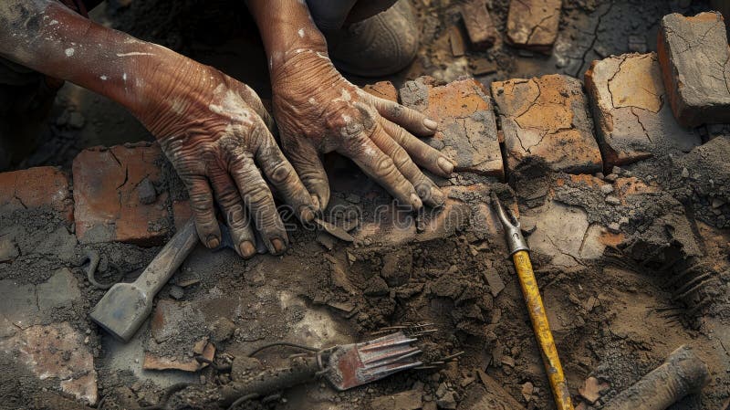 Close Up of a Bricklayer S Hands at Work Capturing the Texture of ...