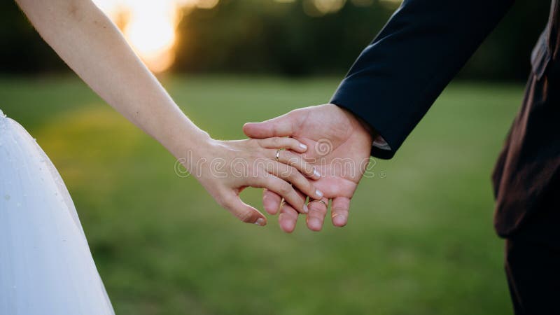 Close-up of Bride and Groom Holding Hands. Stock Image - Image of ...