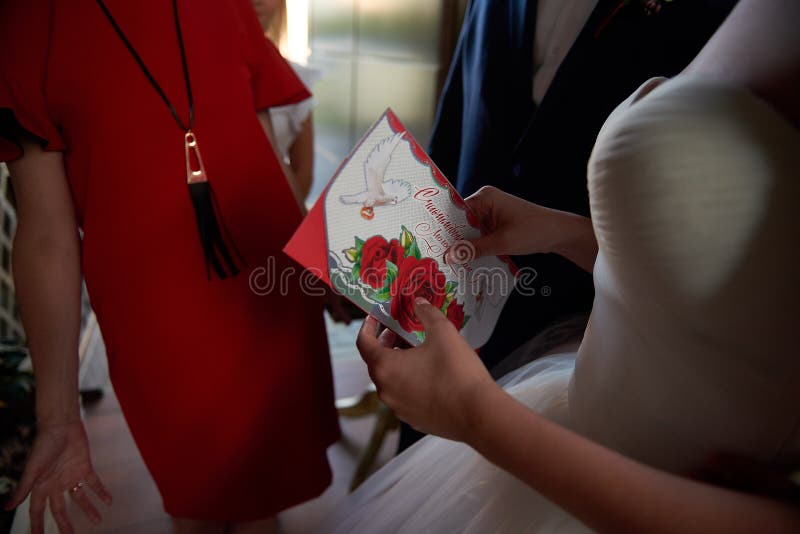 Close Up Bride Holds Present Envelope with Money Stock Photo - Image of ...