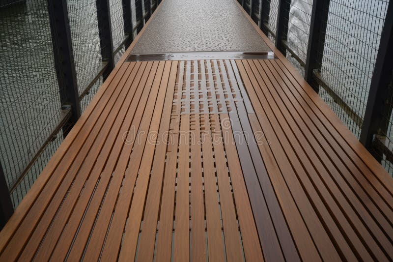 Close-up of Bridge Decking, with the View into the Depths of the River ...