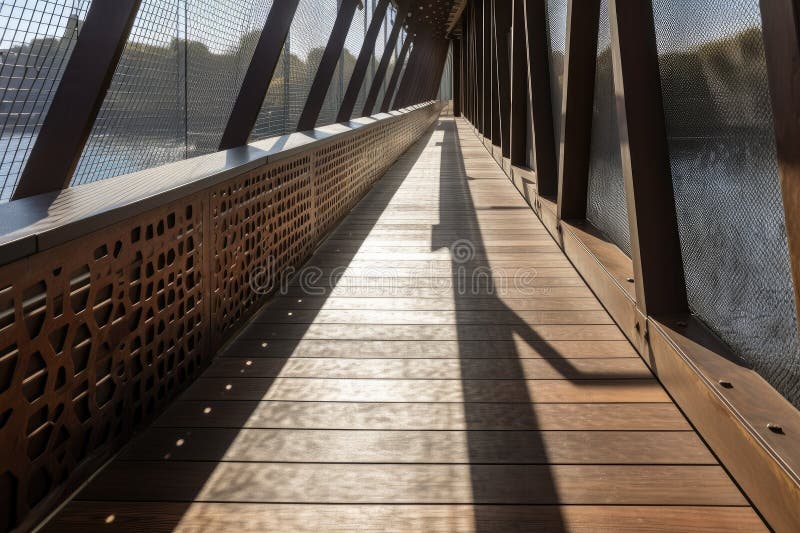 Close-up of Bridge Decking, with the View into the Depths of the River ...