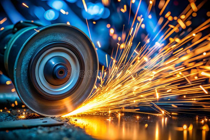 Blue Sparks from Grinder Glowing in the Dark Stock Illustration ...