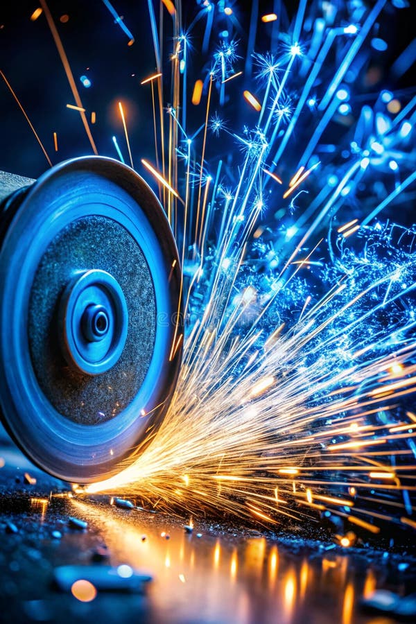 Blue Sparks from Grinder Glowing in the Dark Stock Illustration ...