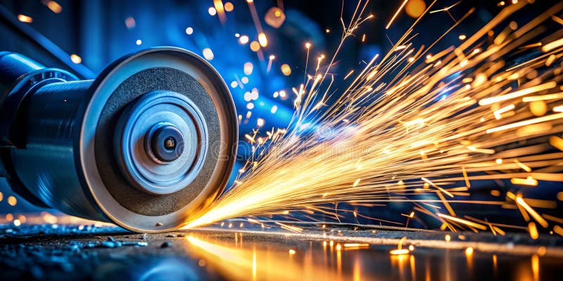 Blue Sparks from Grinder Glowing in the Dark Stock Illustration ...