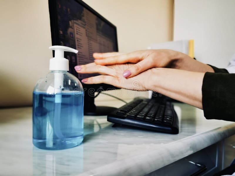 Disinfection of Hands with a Sanitizer after Working with a Computer ...