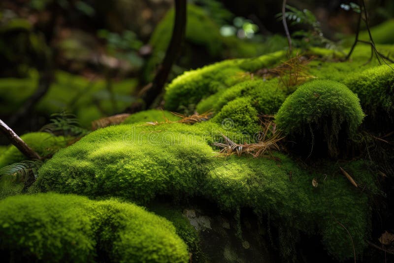 Close-up of Bright Green Moss, Set Against a Backdrop of Rich Greenery ...