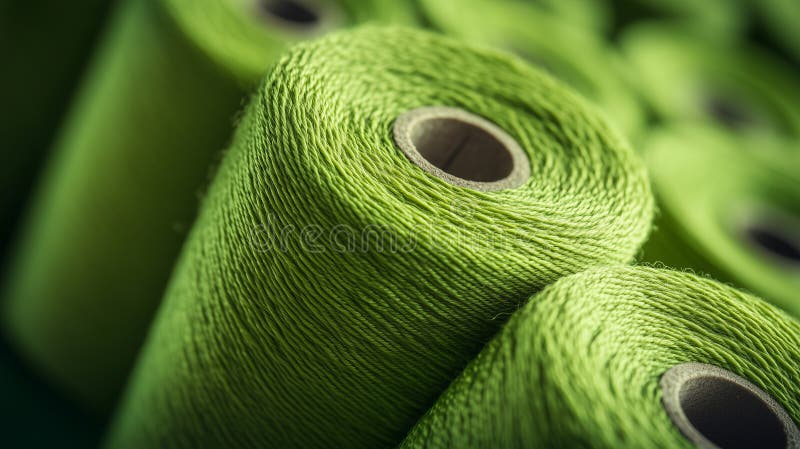 Close-up of Bright Green Sewing Thread Spool with Detailed Fiber ...