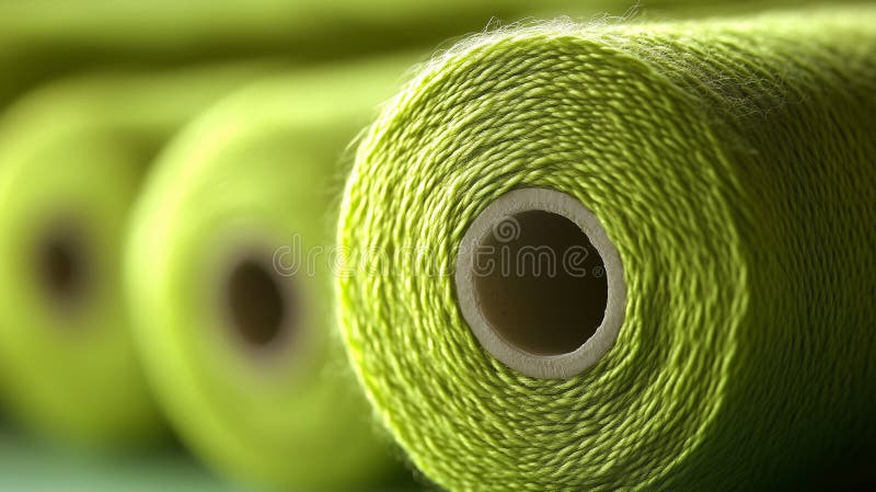 Close-up of Bright Green Sewing Thread Spool with Detailed Fiber ...