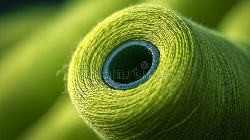 Close-up of Bright Green Sewing Thread Spool with Detailed Fiber ...