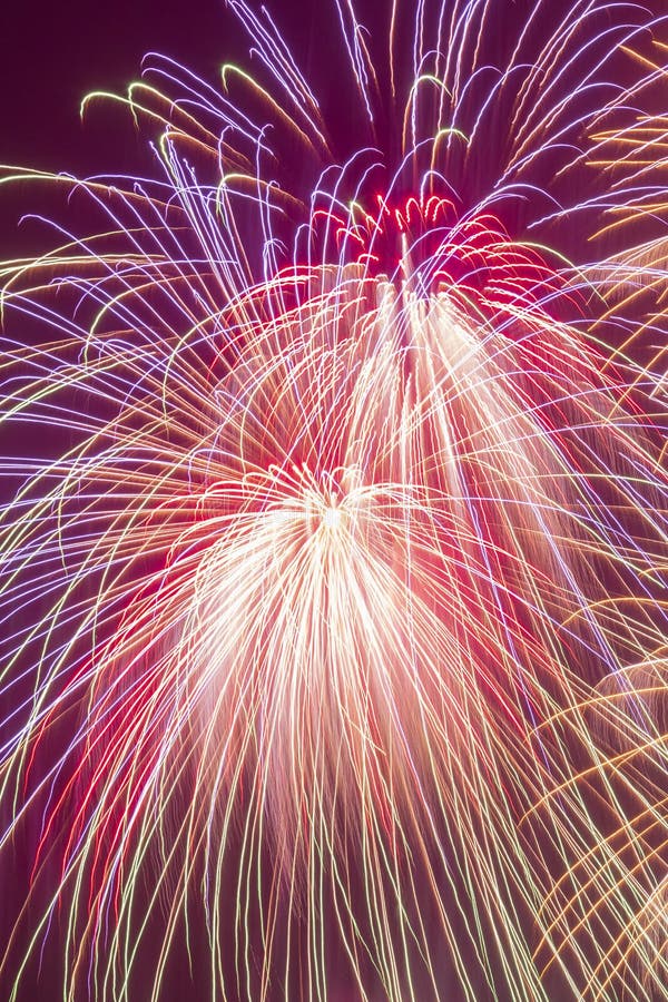 Bright Holiday Fireworks in Night Sky Stock Image - Image of celebrate ...