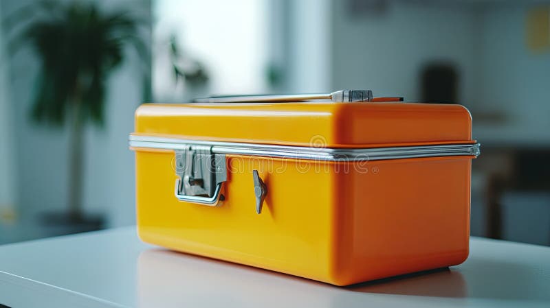 A Close-up of a Bright, Minimalistic Toolbox on a Clean White Table ...